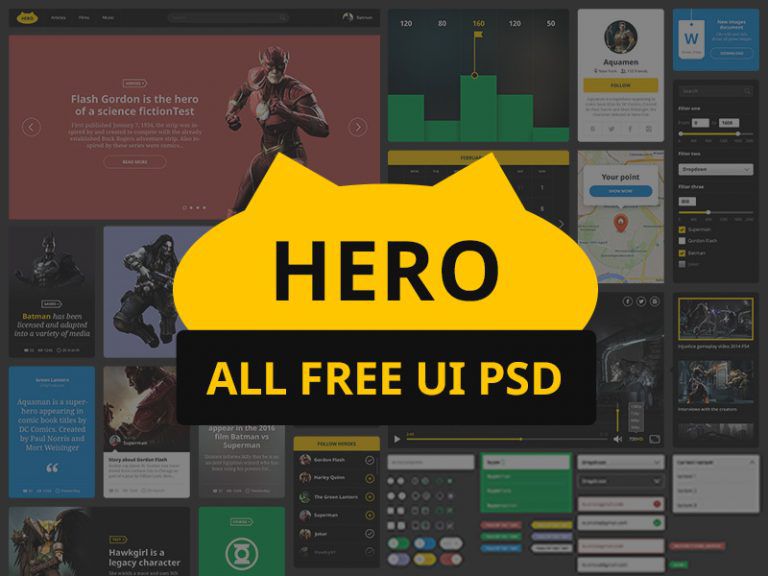 Hero UI Kit Free PSD Template - PSDDD.co